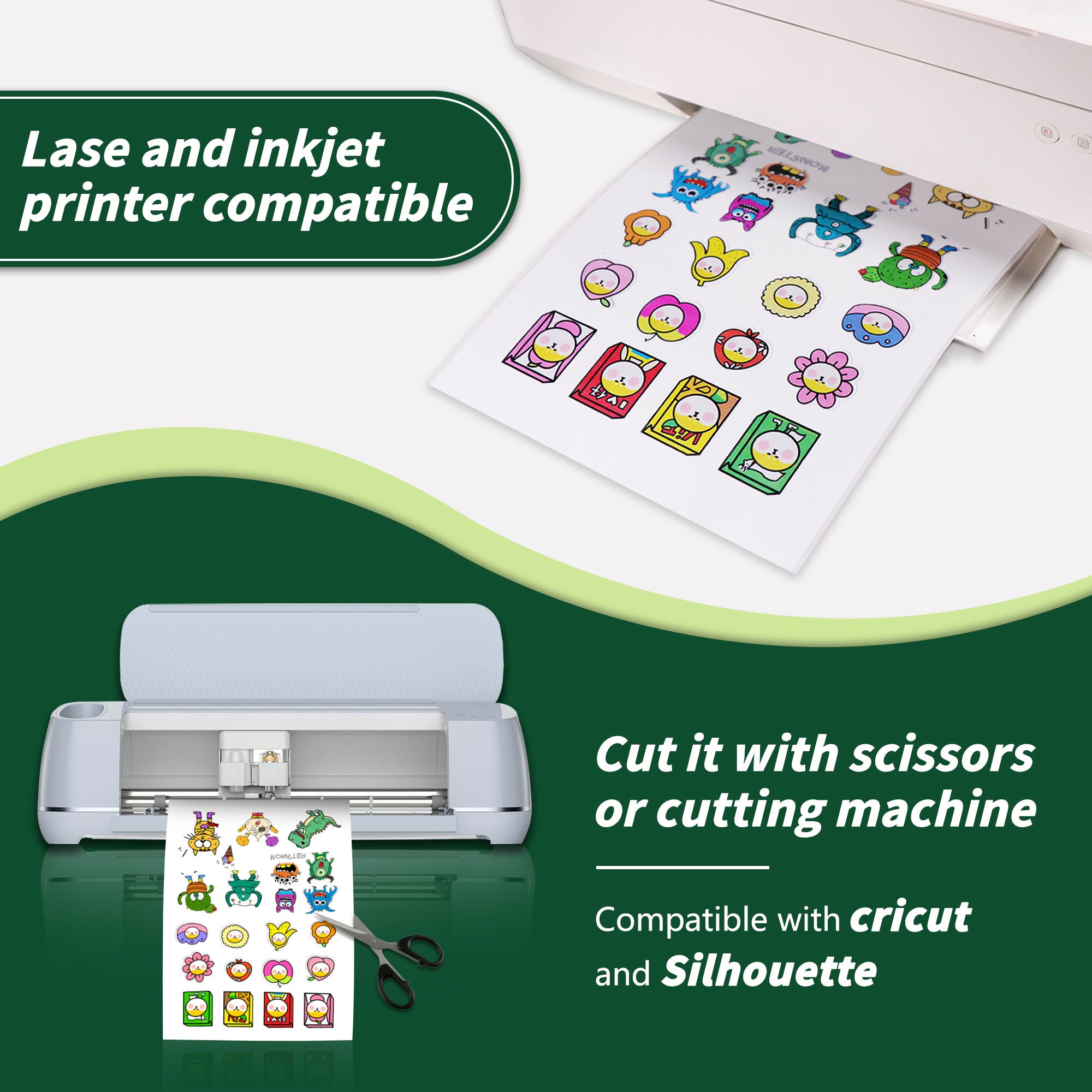 8.5 x 11 Glossy Printable Vinyl Sticker Paper for Inkjet or Laser Printers