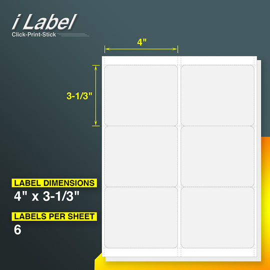 6UP 4" x 3-1/3" Shipping Address Mailing & Barcode Labels for Laser ...